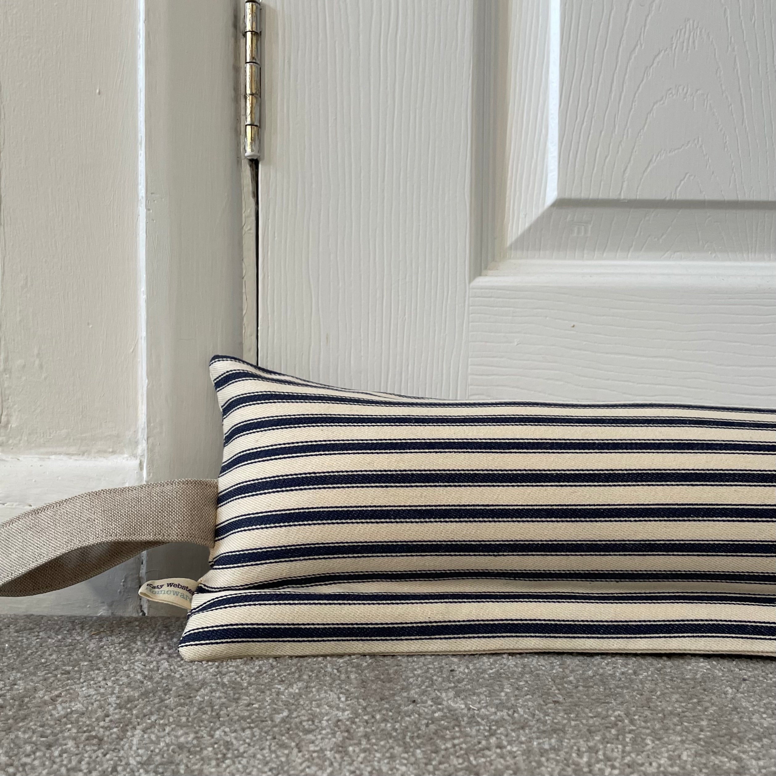 Navy Ticking Stripe Draught Excluder – katywebsterhomeware
